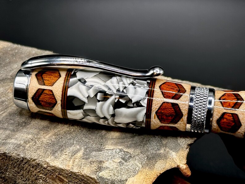 Hexashell Mosaic Rollerball Pen | Eggshell Resin + 3D Maple/padauk Hex ...