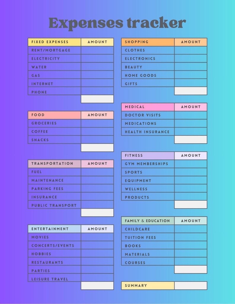 Expense Tracker Printable: Monthly Spending Log and Budget Worksheet ...