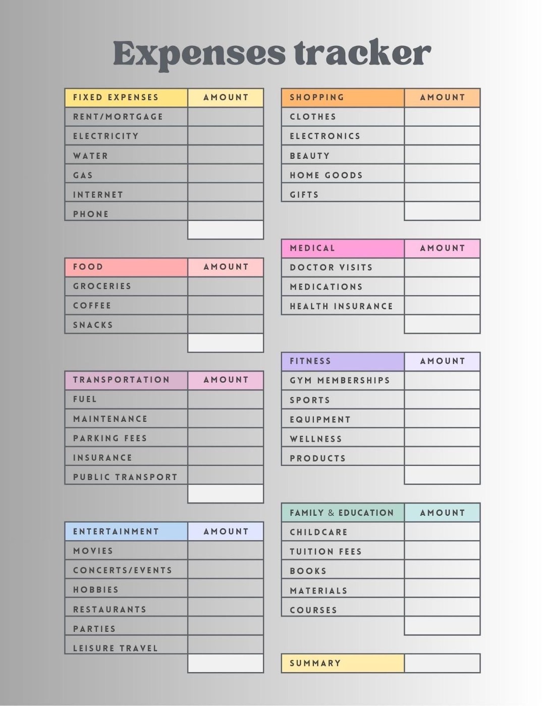 Expense Tracker Printable - Monthly Budget and Spending Log PDF ...