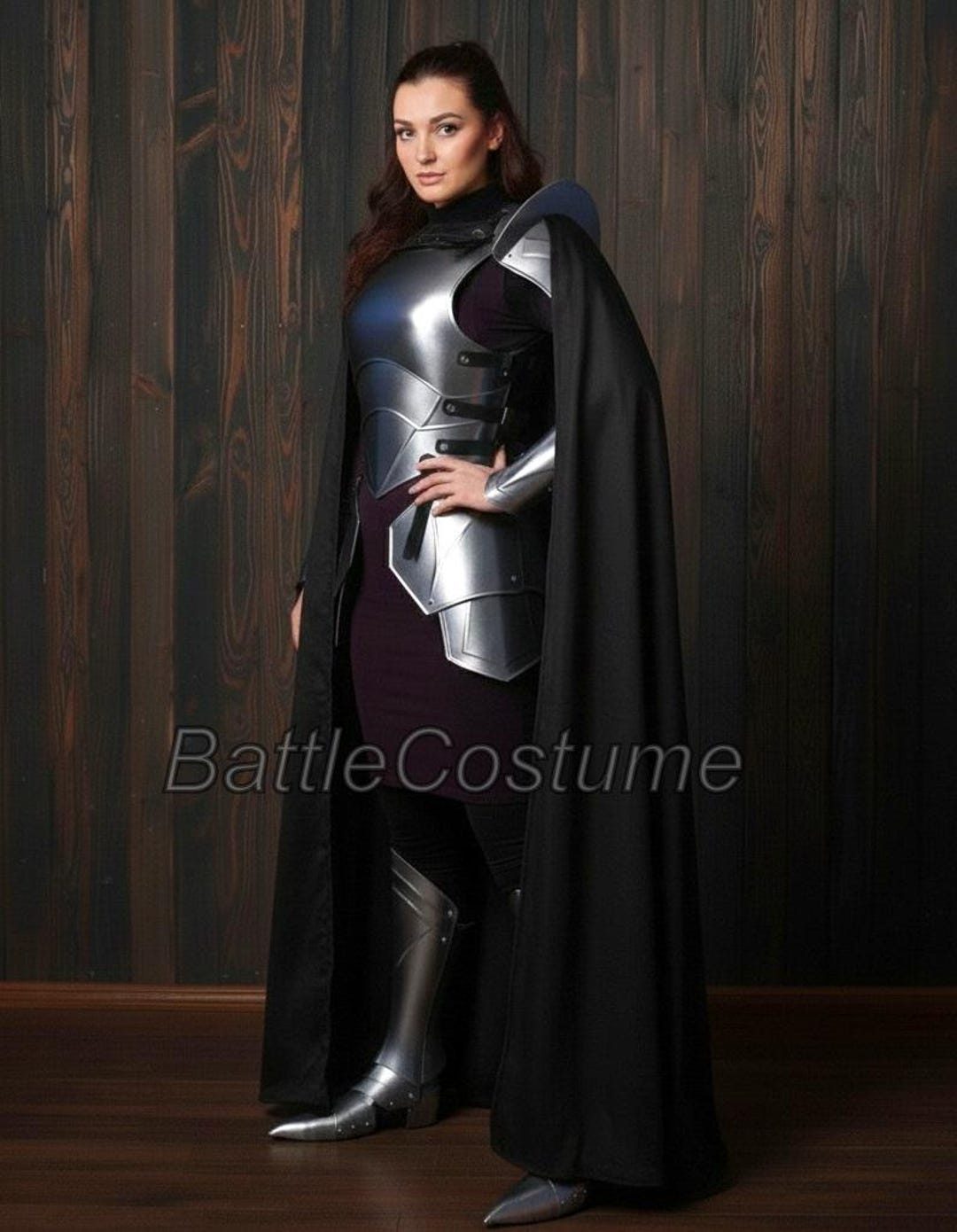 Women's Medieval Steel Full Body Armor With Black Cloak | Female Knight ...