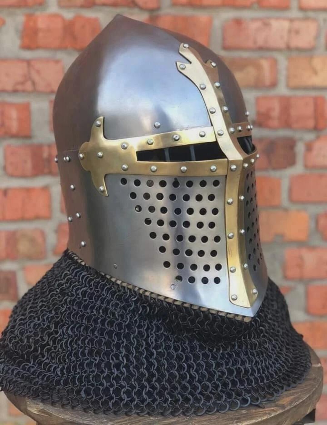 Medieval Barbute Knight Helmet – 18 Gauge Steel Armor With Chain Mail ...
