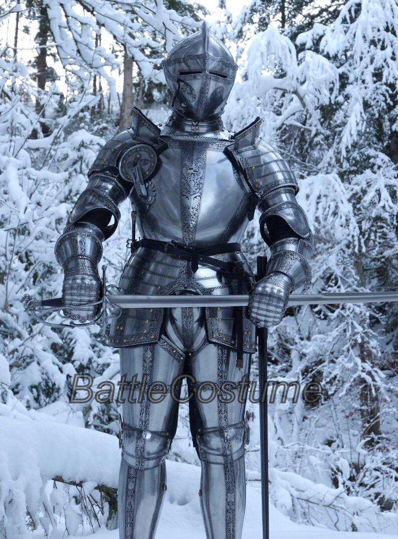 European Medieval Full Body Knight Armor | Steel Plate Engraved Armor ...
