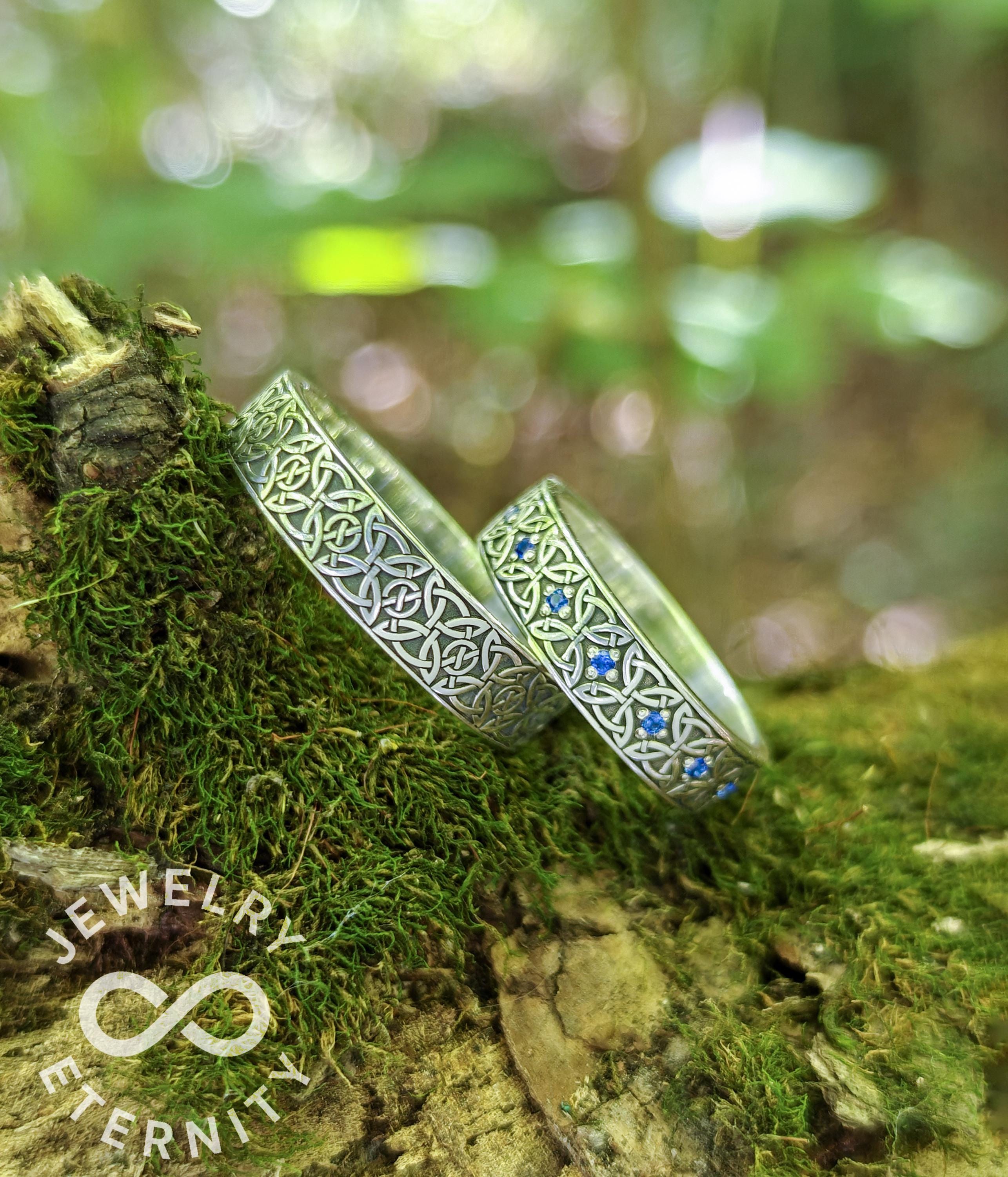 Celtic Knot Sterling Silver Wedding Ring Set: Viking Style Bands - Etsy