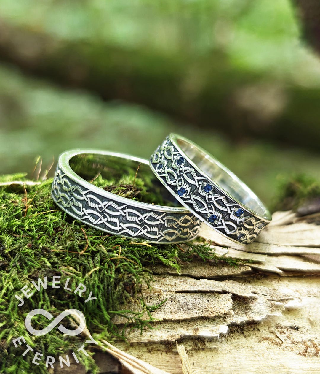 Barbed Wire Wedding Ring Set: Oxidized Sterling Silver, Rustic Couple ...