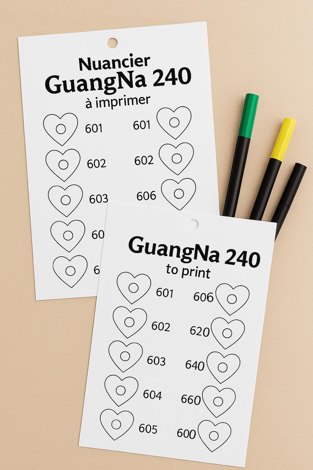 Guangna 240 Printable Color Chart - Etsy