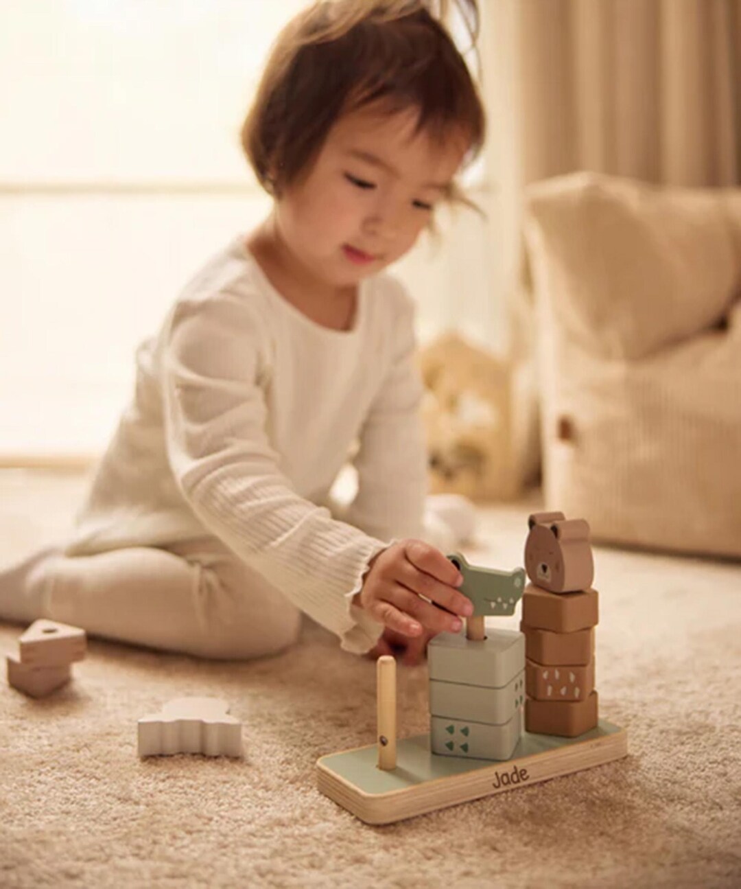 Jungle Animal Stacking Tower, Montessori Wooden Toy, Cheetah, Crocodile ...