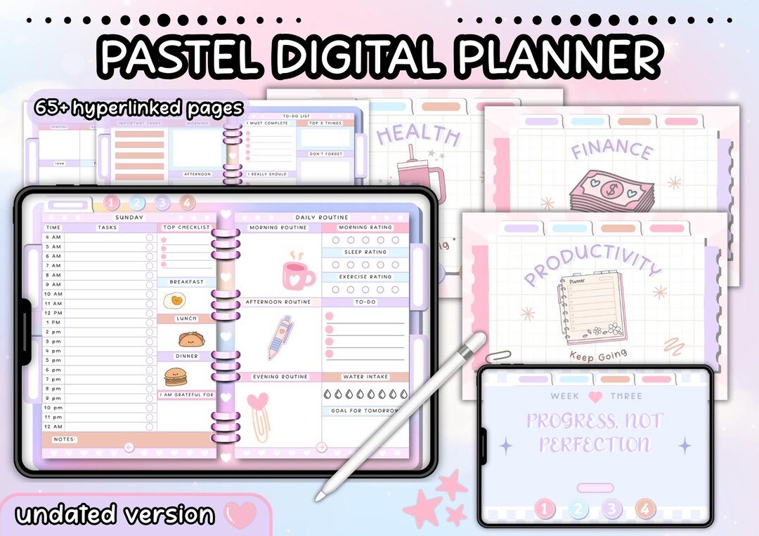 Pastel Digital Planner: Undated, Hyperlinked, Goodnotes PDF Template - Etsy