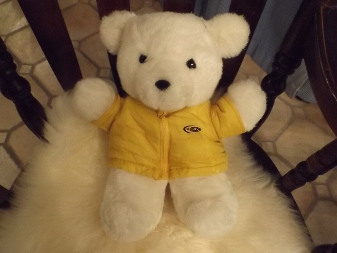 Sale 15.5" Large White Stuffed Toy,plush Bear in Yellow Jacket AERO ...
