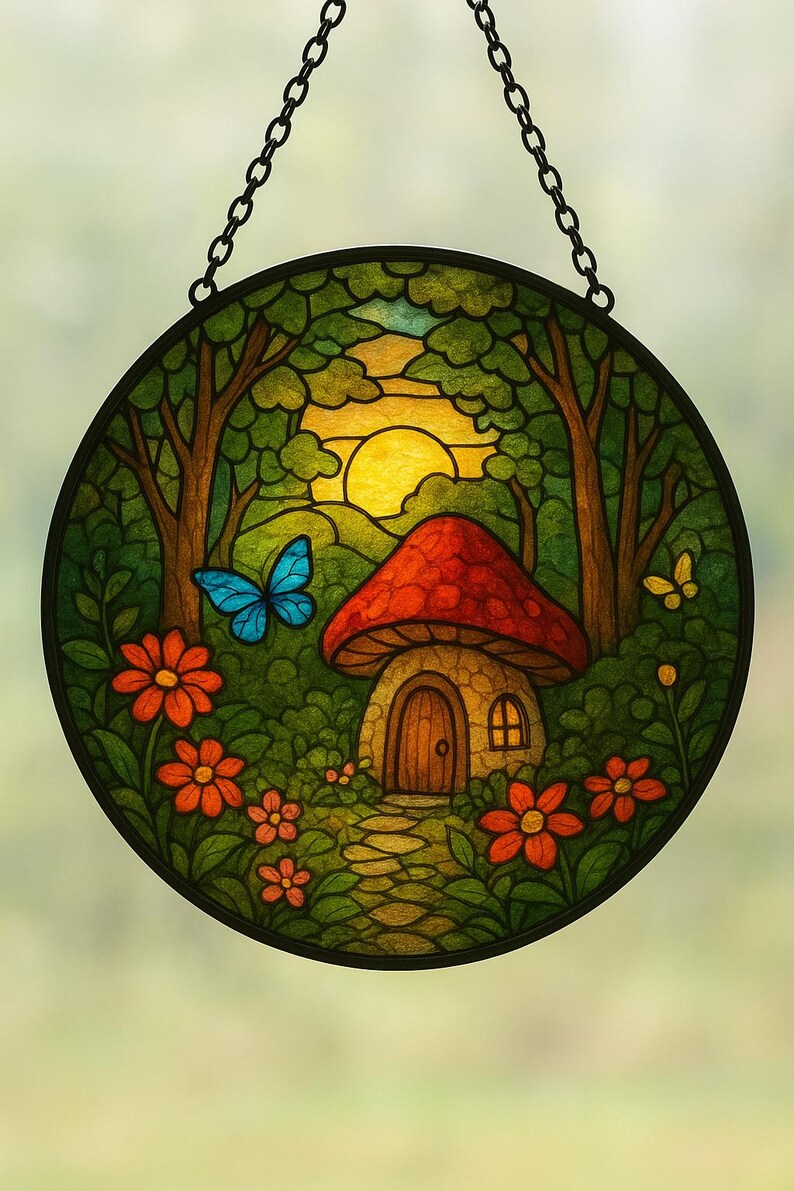 Fantasy Stained Glass Suncatcher, Dragon Castle Window Decor, Hobbit ...