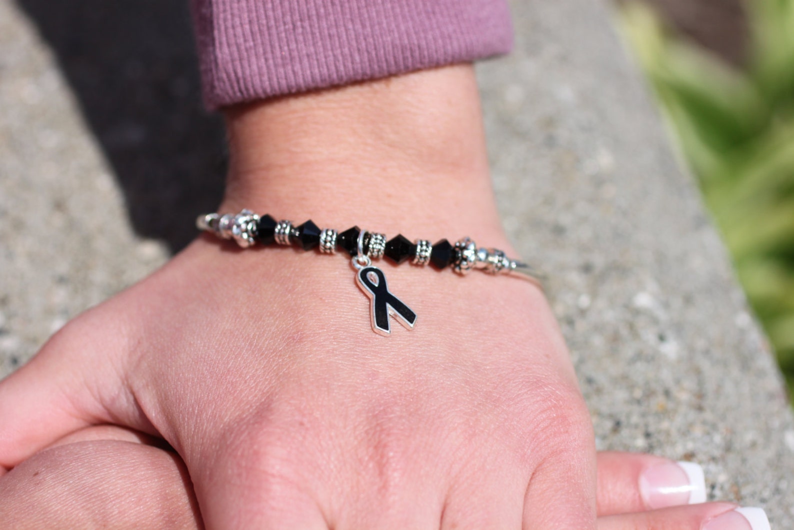 Black Ribbon Bracelet: Awareness for Melanoma Skin Cancer - Etsy