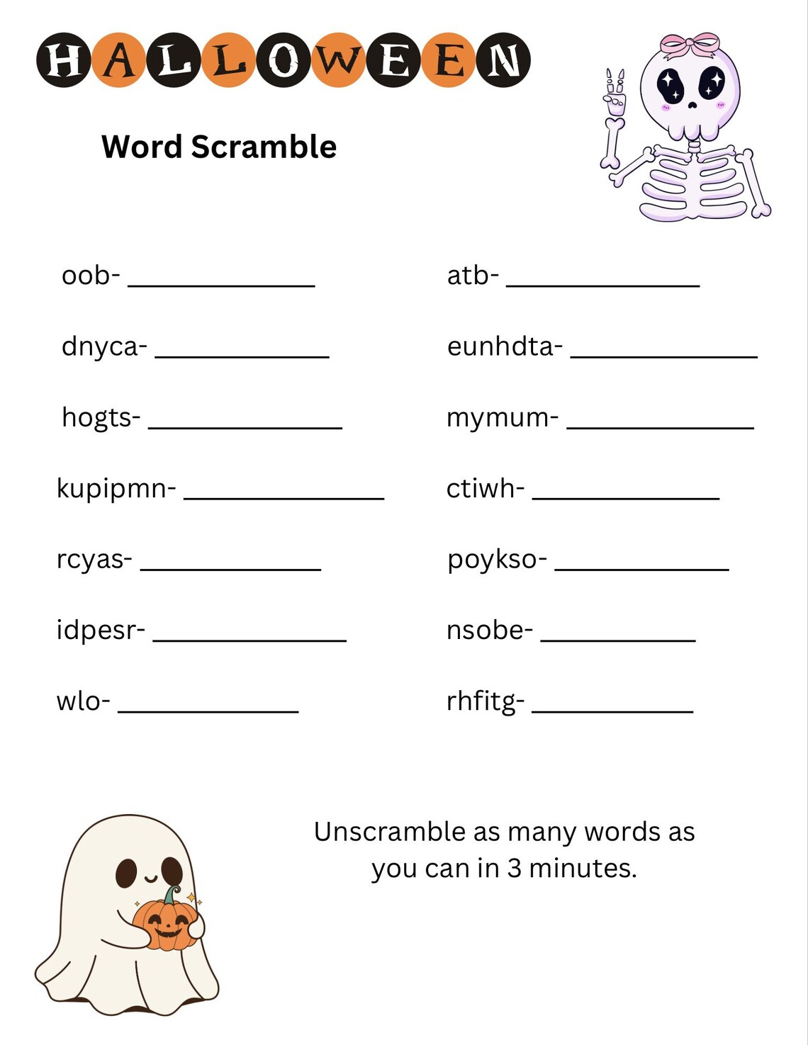 Halloween Word Unscramble - Etsy