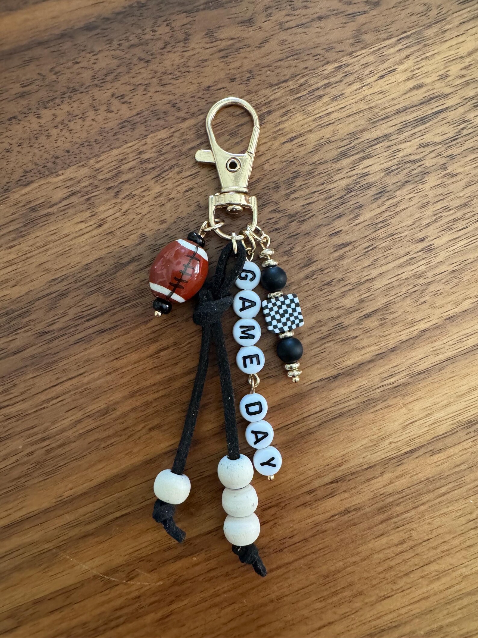 Football Bag Charm: Beaded Game Day Keychain - Etsy