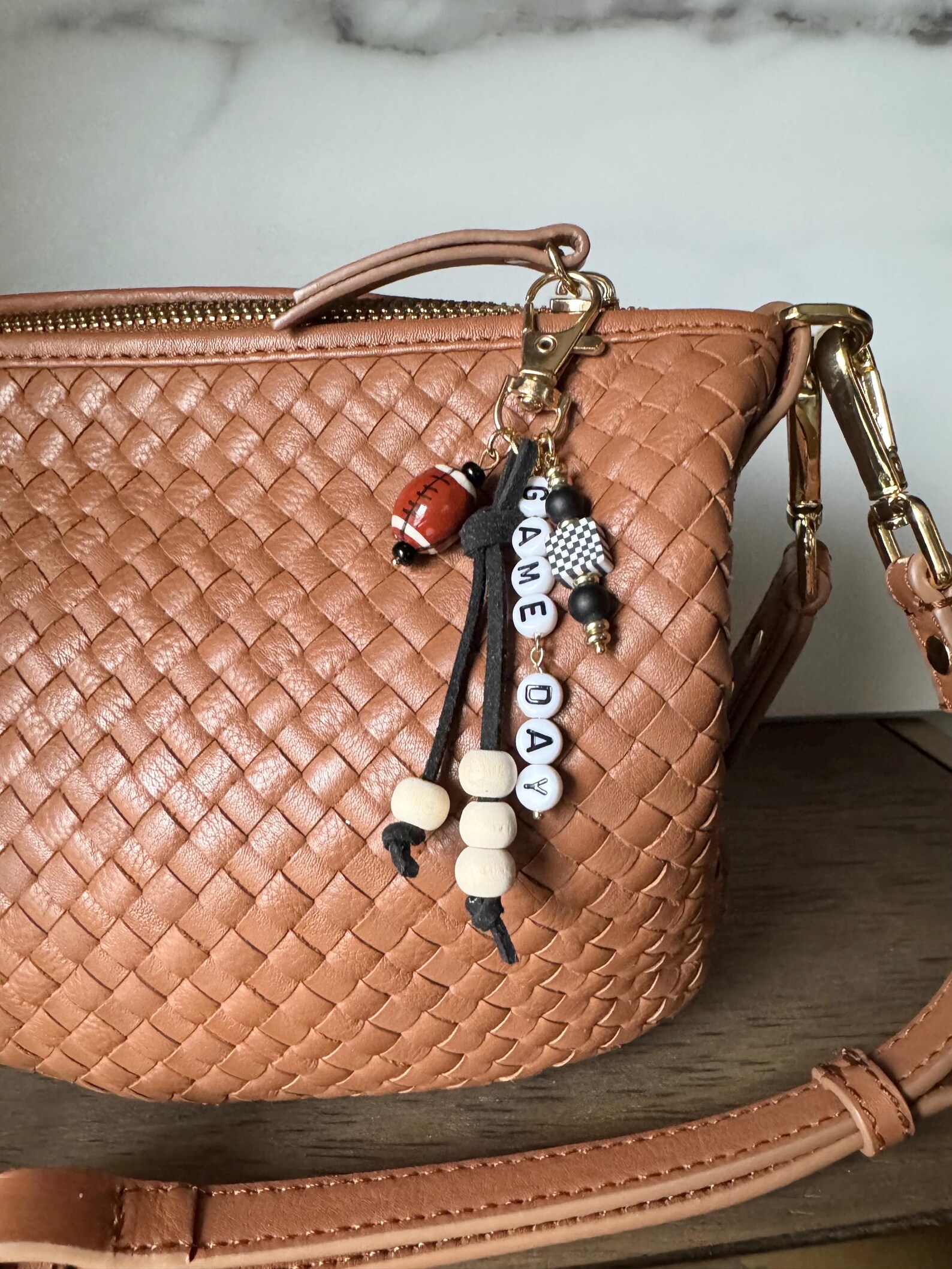 Football Bag Charm: Beaded Game Day Keychain - Etsy
