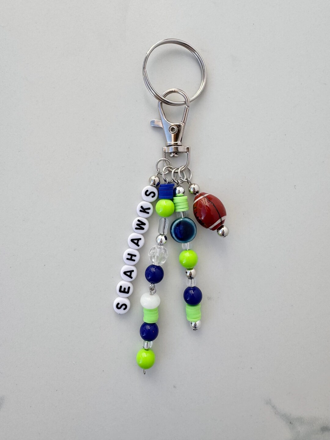 Customizable Football Bag Charm: Personalized Beaded Game Day Keychain ...
