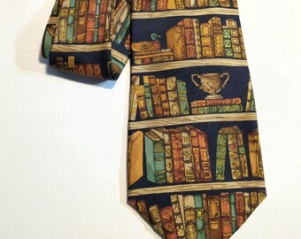 Book Lover's Necktie Features Antique Book Shelf Design Librarian Gift ...