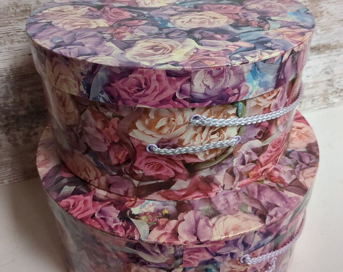 Vintage Hat Box Set Victorian Roses. 14" Diameter Box With a 13 ...