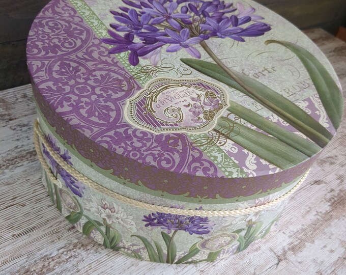 Vintage Hat Box Victorian Violet Floral Pattern Hat Box With Cord 13 ...
