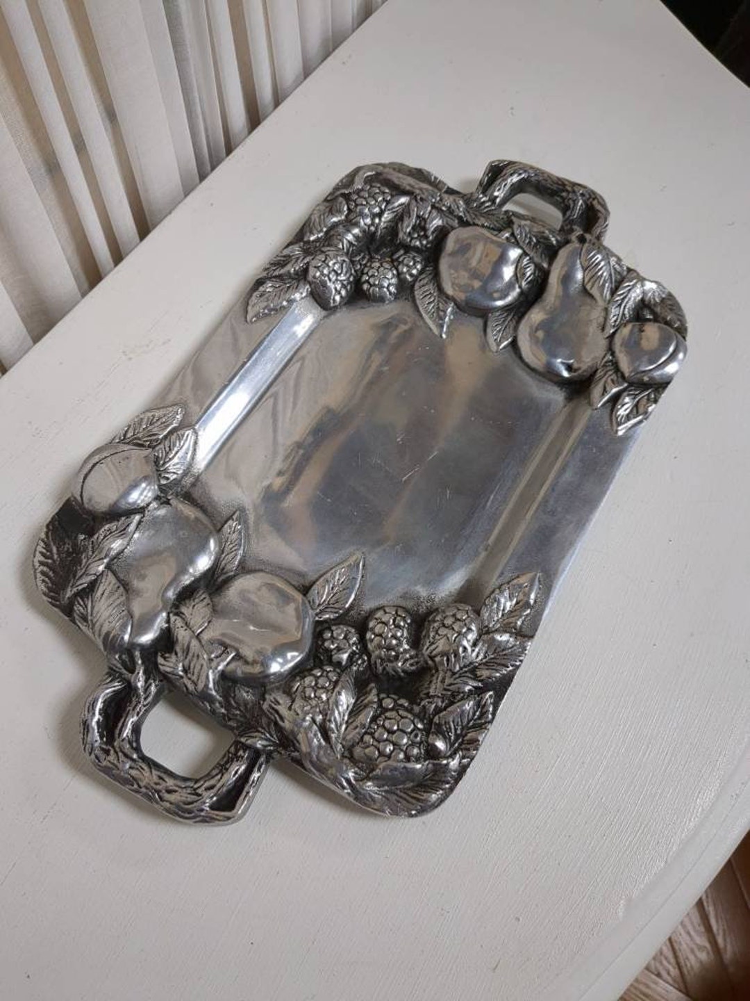 Betty Barrena Fruited Pewter Tray Ornate Tray Metal Tray - Etsy