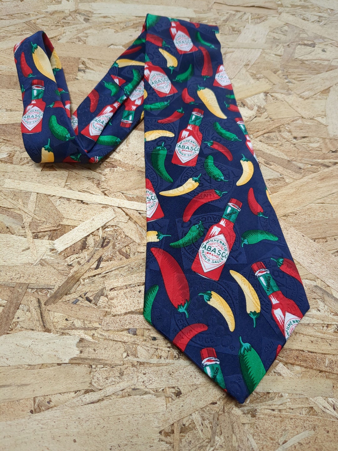 Tabasco Novelty Print Men's Navy Blue Necktie Hot Sauce 100% Silk - Etsy