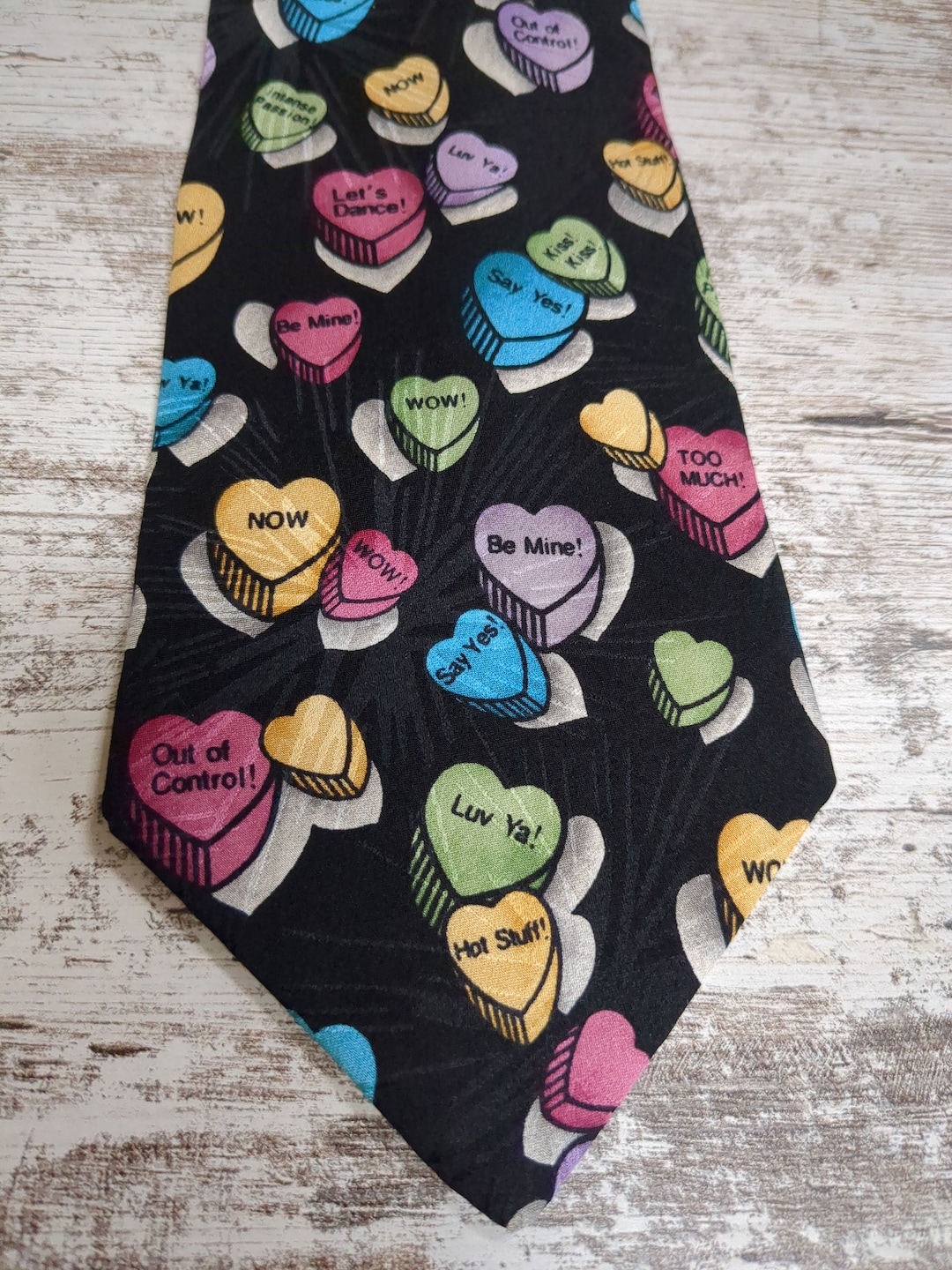 Valentine's Day Hearts Necktie Black Tie With Multi Color Candy Hearts ...