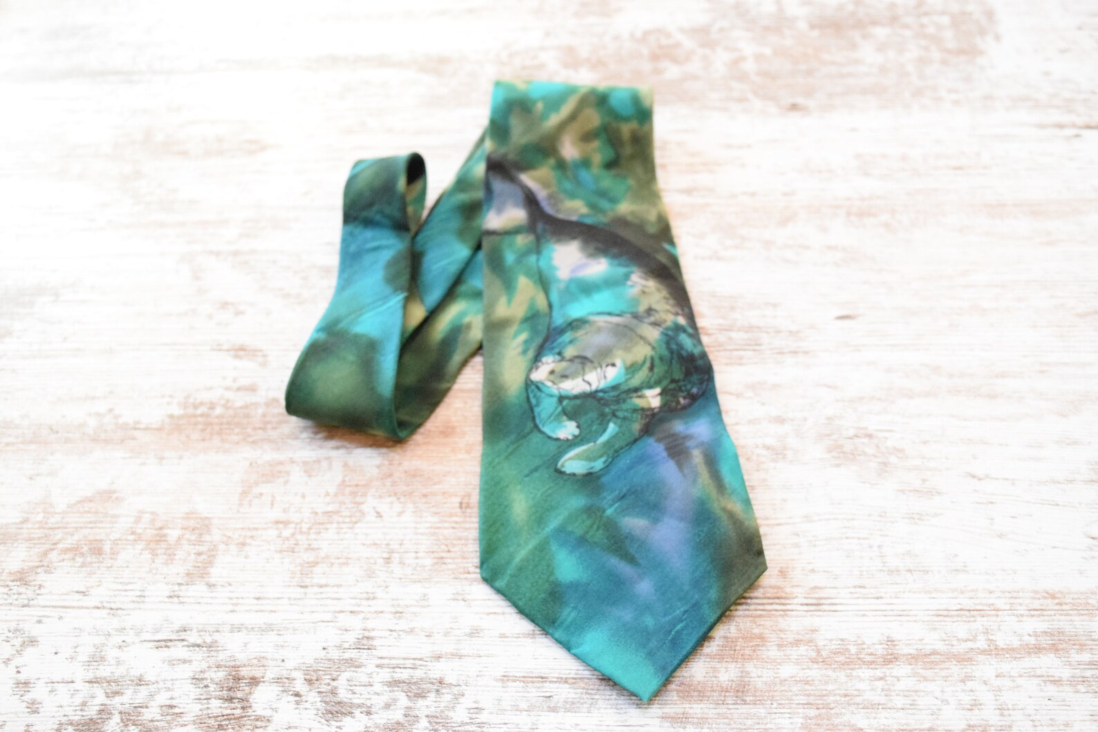 Manatee Swimming Men's Tie Necktie Hand Painted Look WWF | Etsy