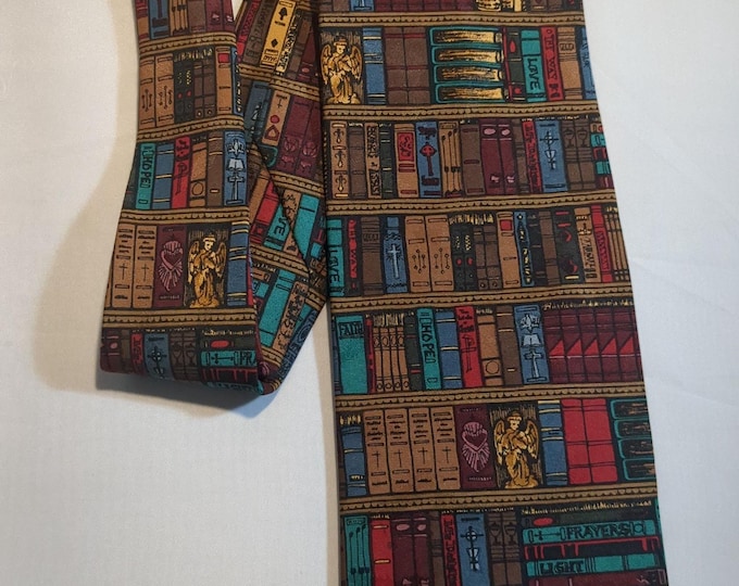 Book Lover's Necktie Features Antique Book Shelf Design Librarian Gift ...