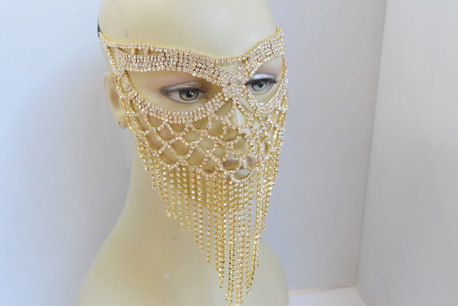 Gold Rhinestone Masquerade Face Mask Sparkling Face Mask Mardi | Etsy