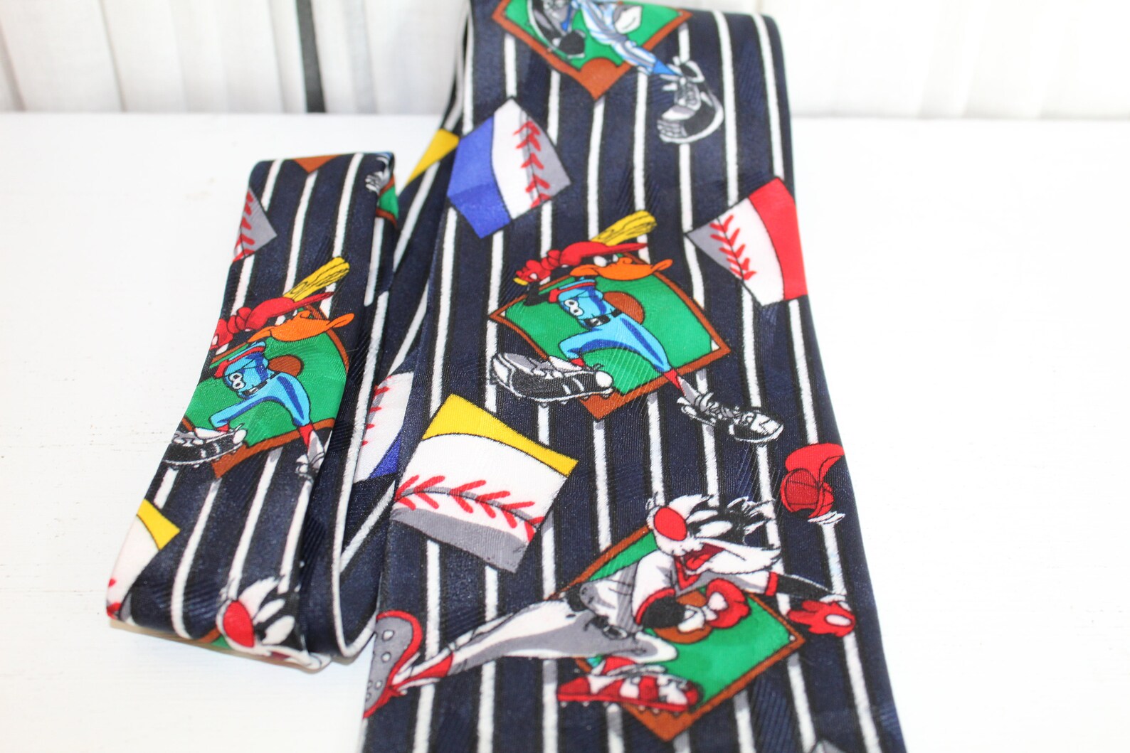 LOONEY TUNES Baseball Tie Navy White Stripes Bugs Taz - Etsy