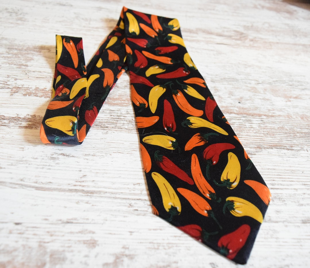 Chili Pepper Necktie Black Tie With Red Yellow and Orange Hot Peppers ...