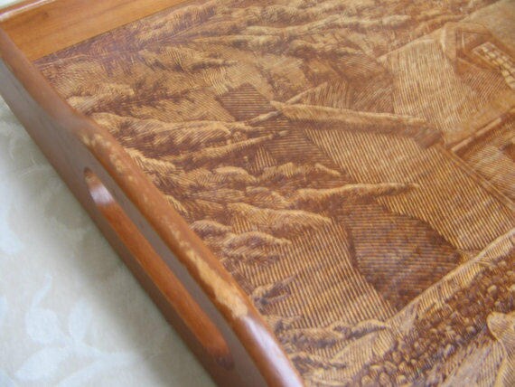 Wood Serving Tray Pyrography Winter Scene Cabin in Woods House of Lloyd ...