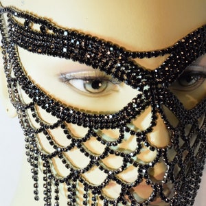 Black Rhinestone Masquerade Face Mask Bithday Prom Mask Sparkling Face ...