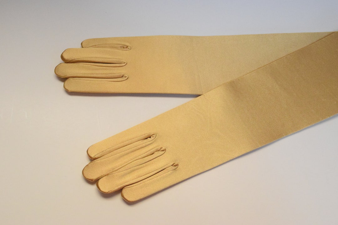 Satin Gold Stretch Opera 22" 18"and 15" Ladies Gloves Prom Wedding ...