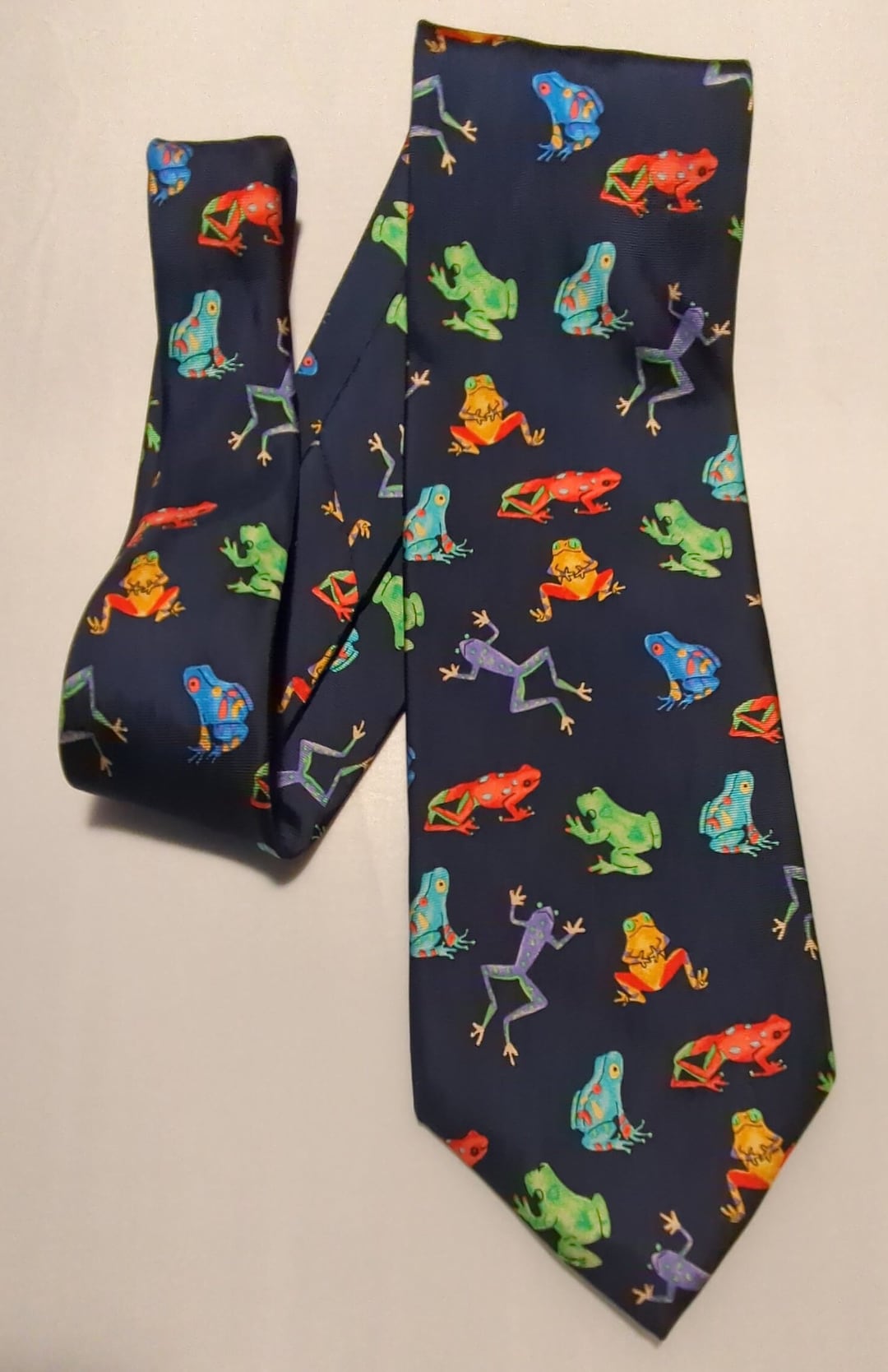 Colorful Frogs Necktie With Frogs Hopping Around on a Black Background ...
