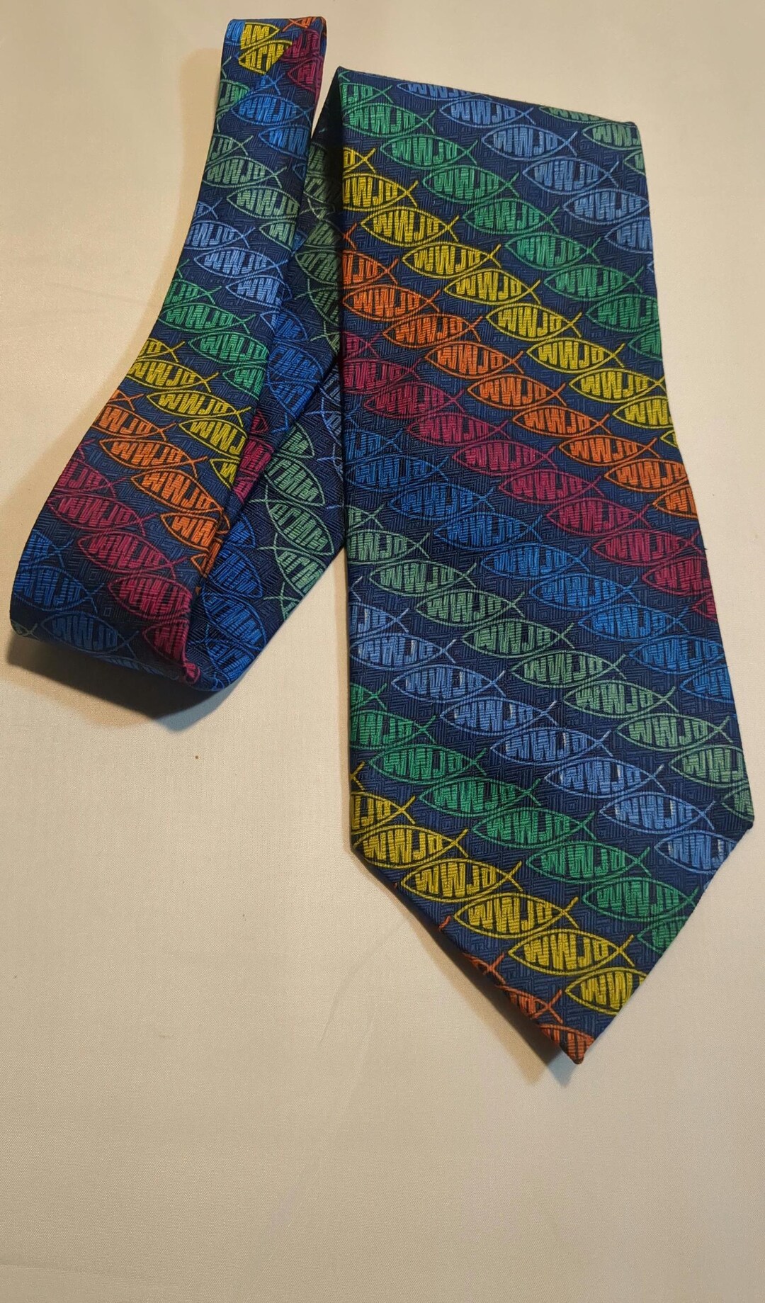 Jesus Christ Necktie Jesus Fish Symbol With WWJD in Multicolor Fish ...