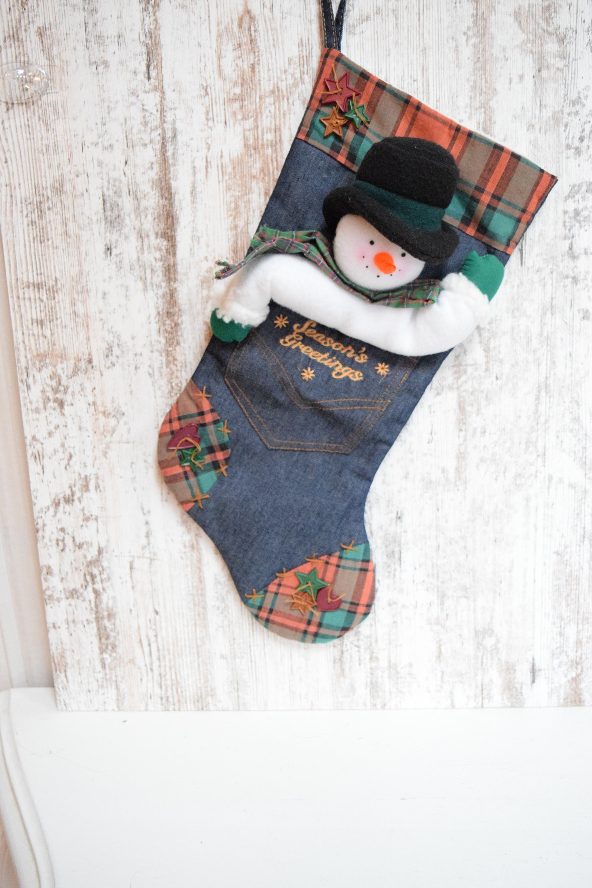 Blue Jean Snowman Christmas Stocking Prima Creations Christmas Stocking ...