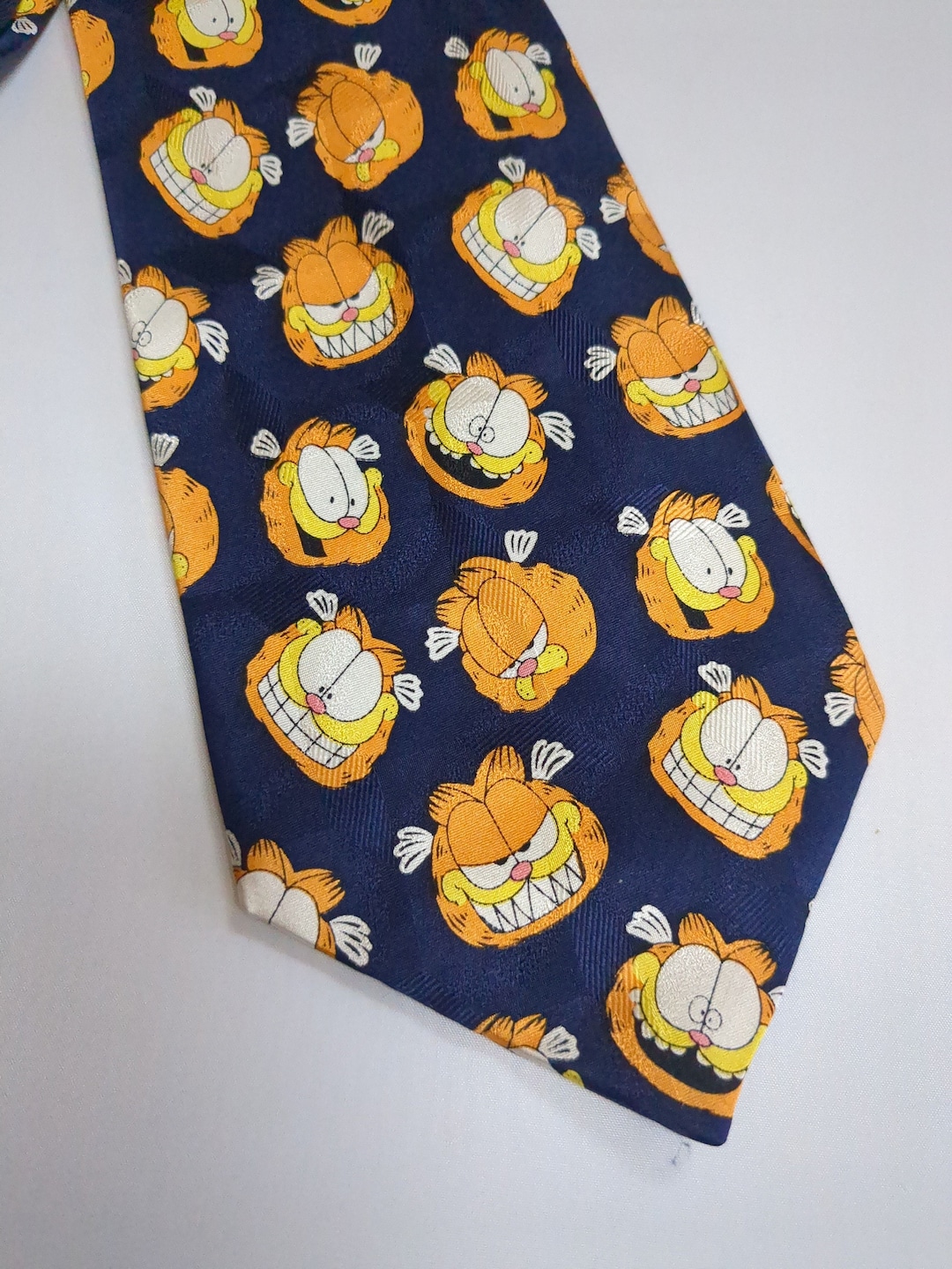 The Many Faces of Garfield the Cat Necktie Blue and Orange 100% Silk ...