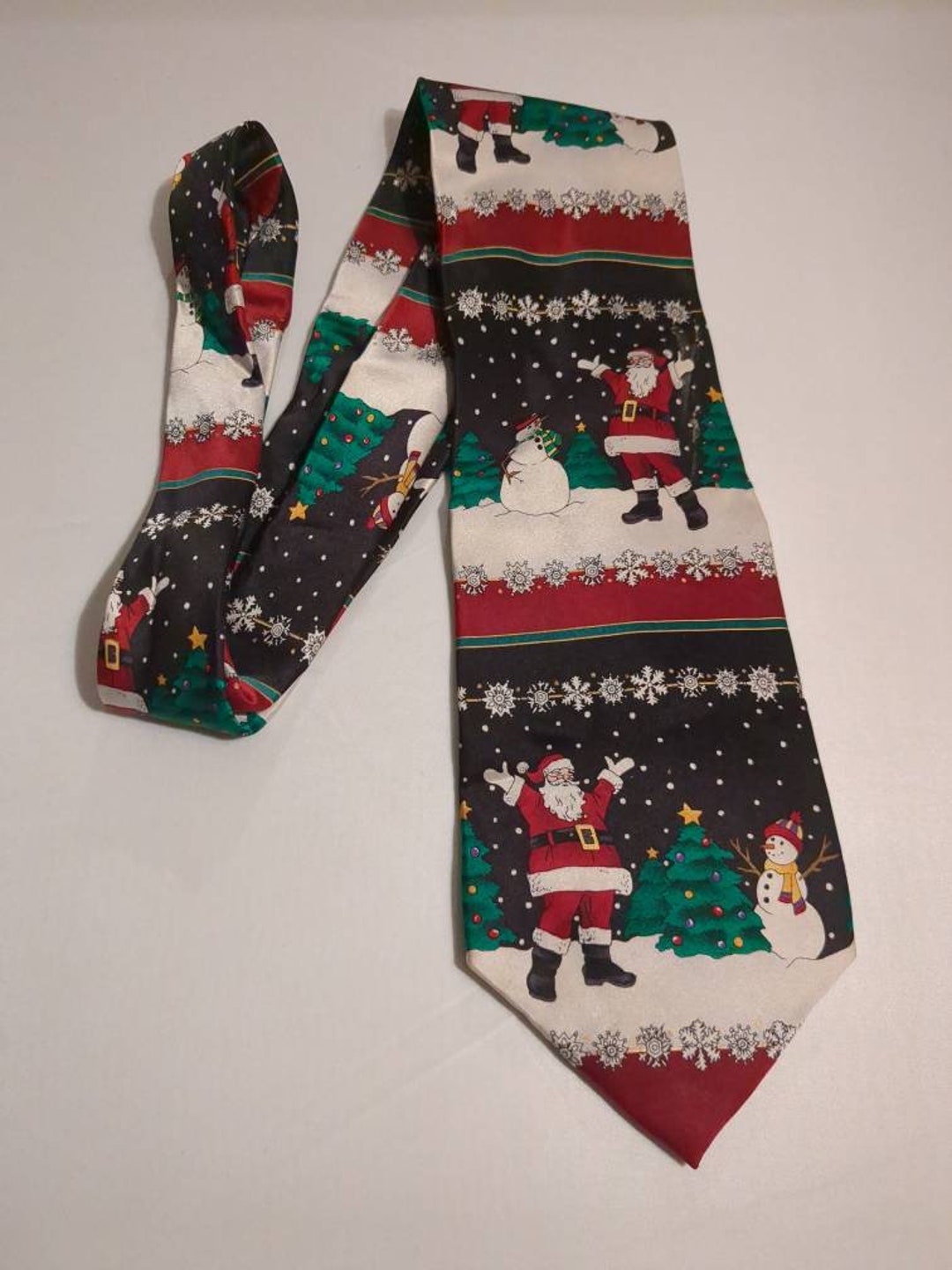 Mens Christmas Necktie Santa and Frosty Lifting Hands in Celebration ...