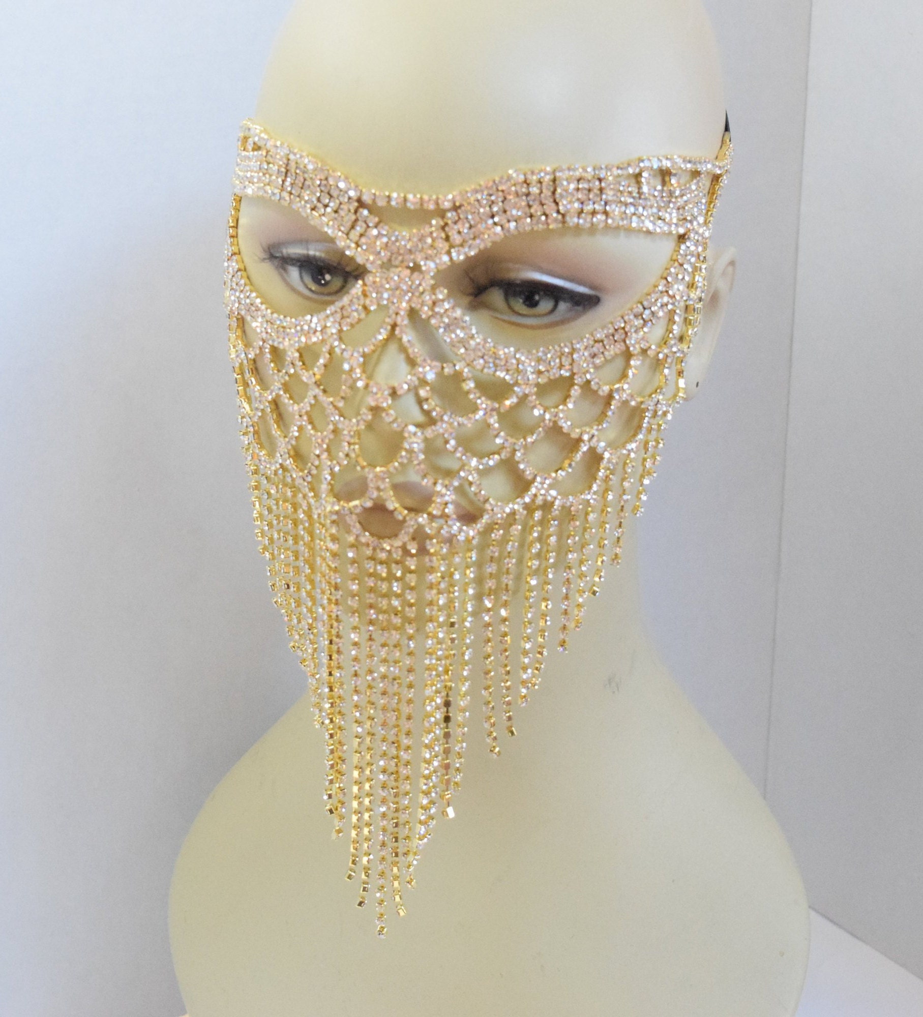 Gold Rhinestone Masquerade Face Mask Sparkling Face Mask | Etsy