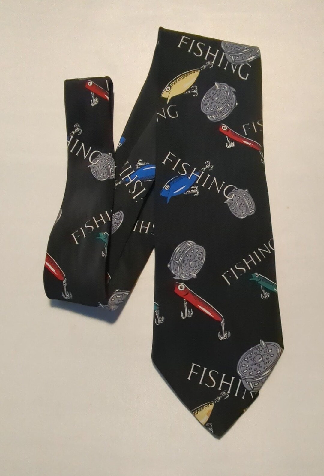 Fishing Lures and Reels on a Black Necktie Fishermans Necktie - Etsy
