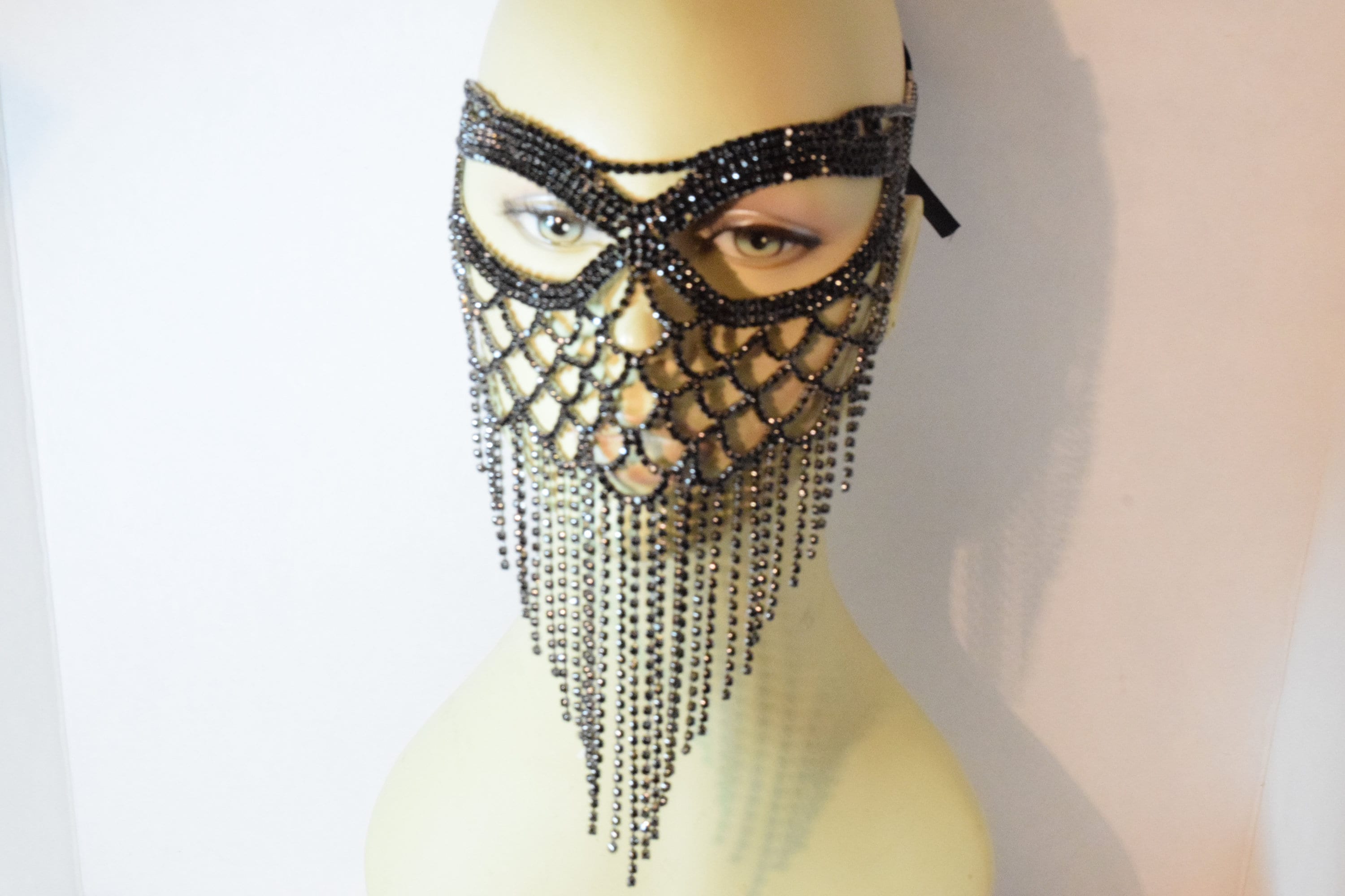 Black Rhinestone Masquerade Face Mask Bithday Prom Mask Sparkling Face ...