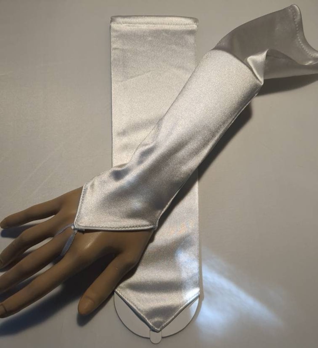 White and Ivory Luster Stretch Satin Fingerless Gloves Wrist Length ...