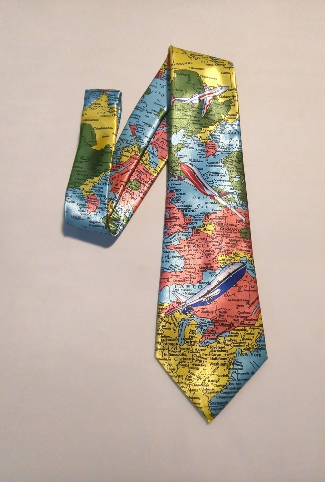 Fly Around the World With This Aviator Shiney Silk Necktie With World ...