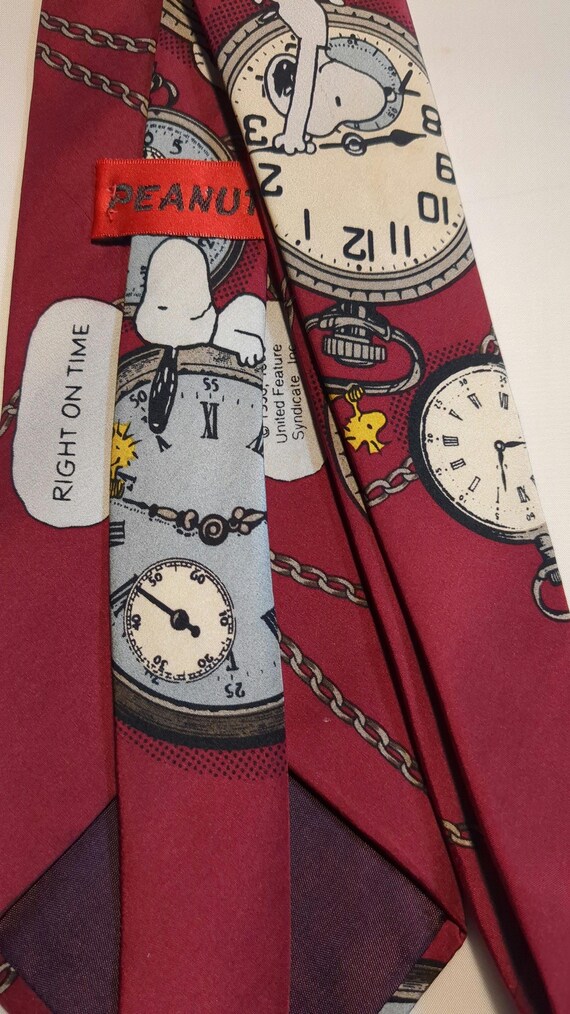 Snoopy Clock 'Right On Time' Peanuts Cartoon Men's Tie - Gem