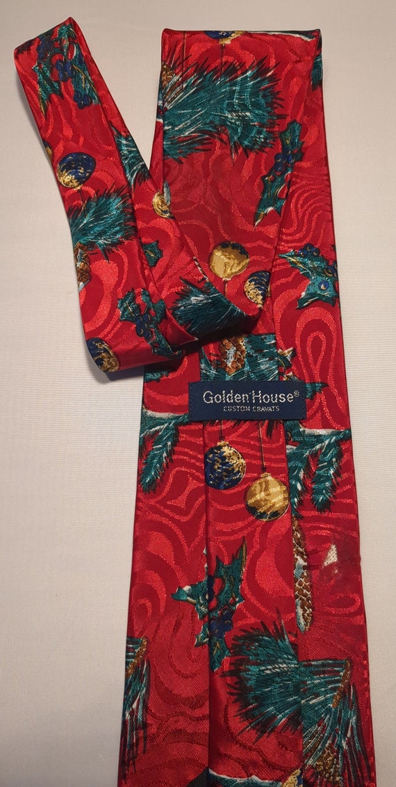 Red Christmas Necktie Featuring Christmas ornaments T… - Gem