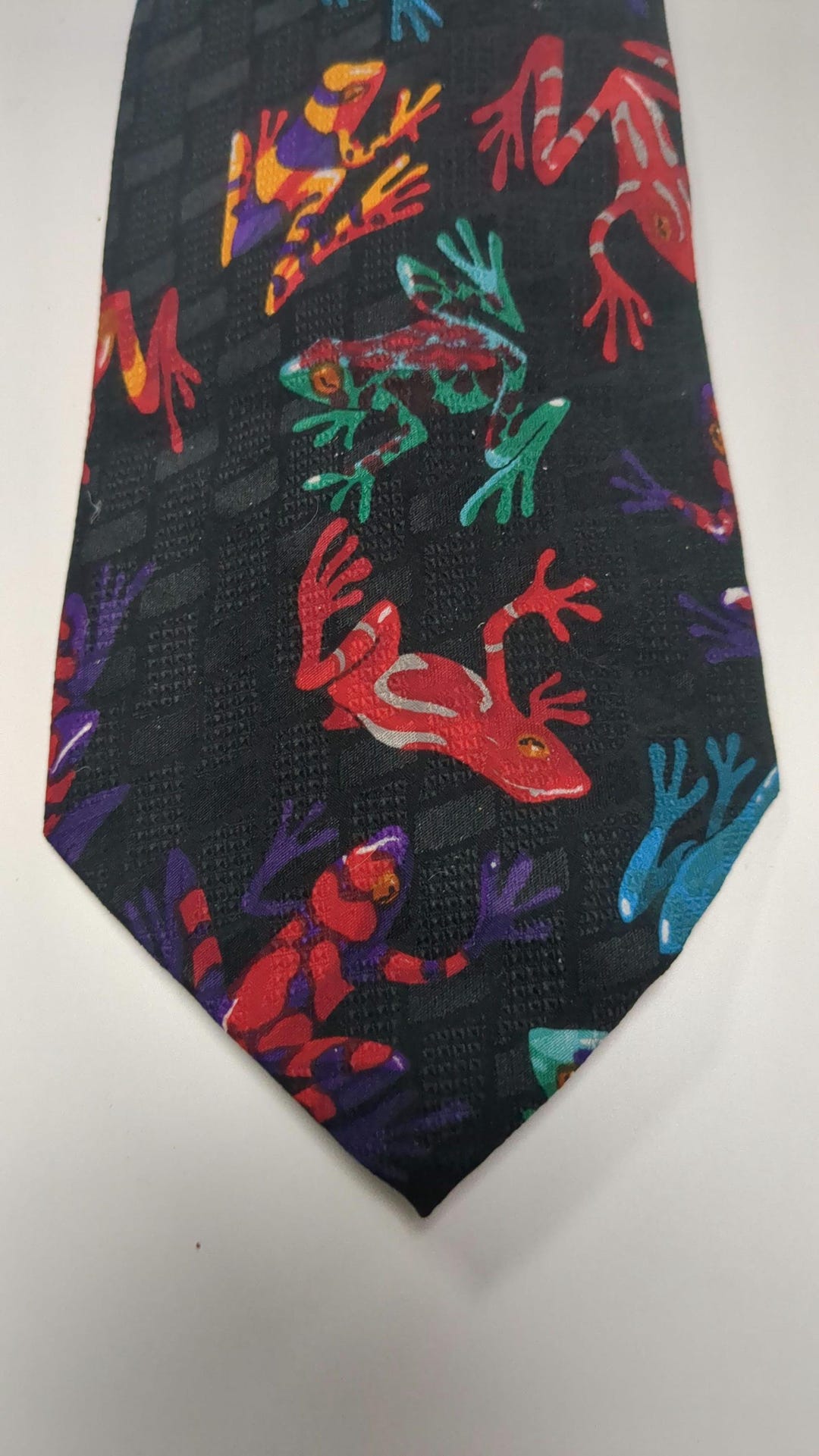 Colorful Frogs Necktie With Frogs Hopping Around on a Black Background ...