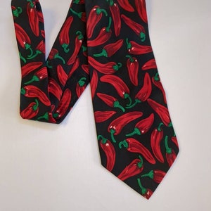 Hot Pepper Necktie Black Tie With Red Chili Peppers Pattern Hot Guy Tie ...