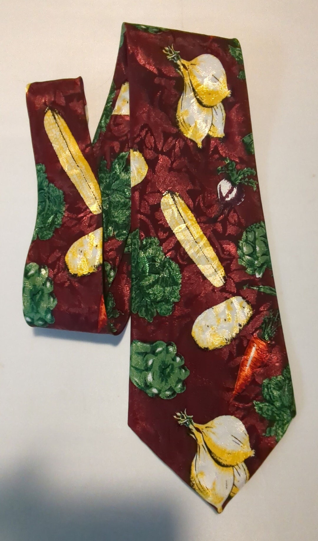 Love Your Veggies Unusual Vegetable Themed Necktie Burgundy Background ...