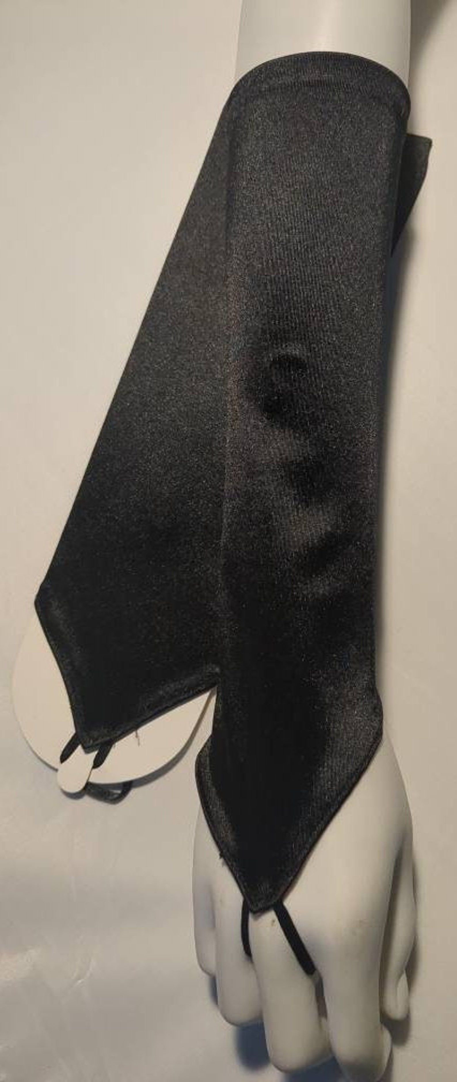 Black Luster Stretch Satin Fingerless Gloves Elbow Length With Finger ...