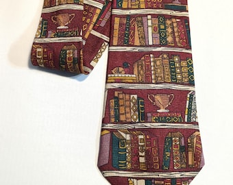 Book Lover's Necktie Features Antique Book Shelf Design Librarian Gift ...