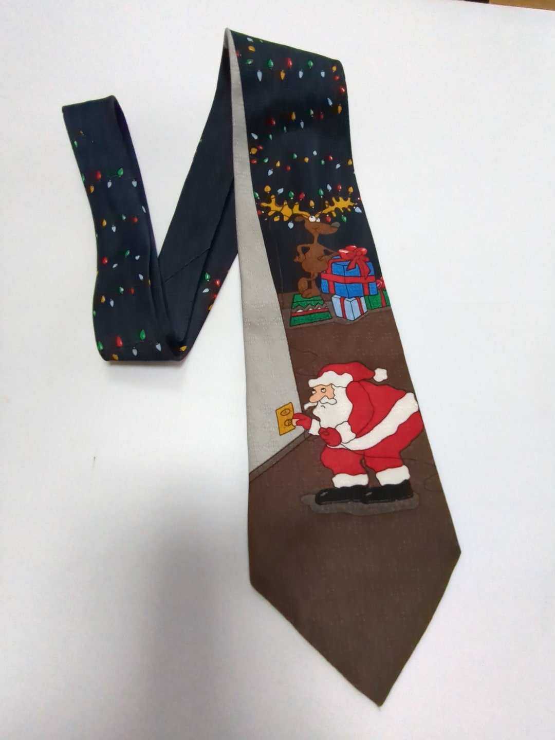 Santa Claus Lighting up the Night Men's Necktie Christmas Necktie Happy ...